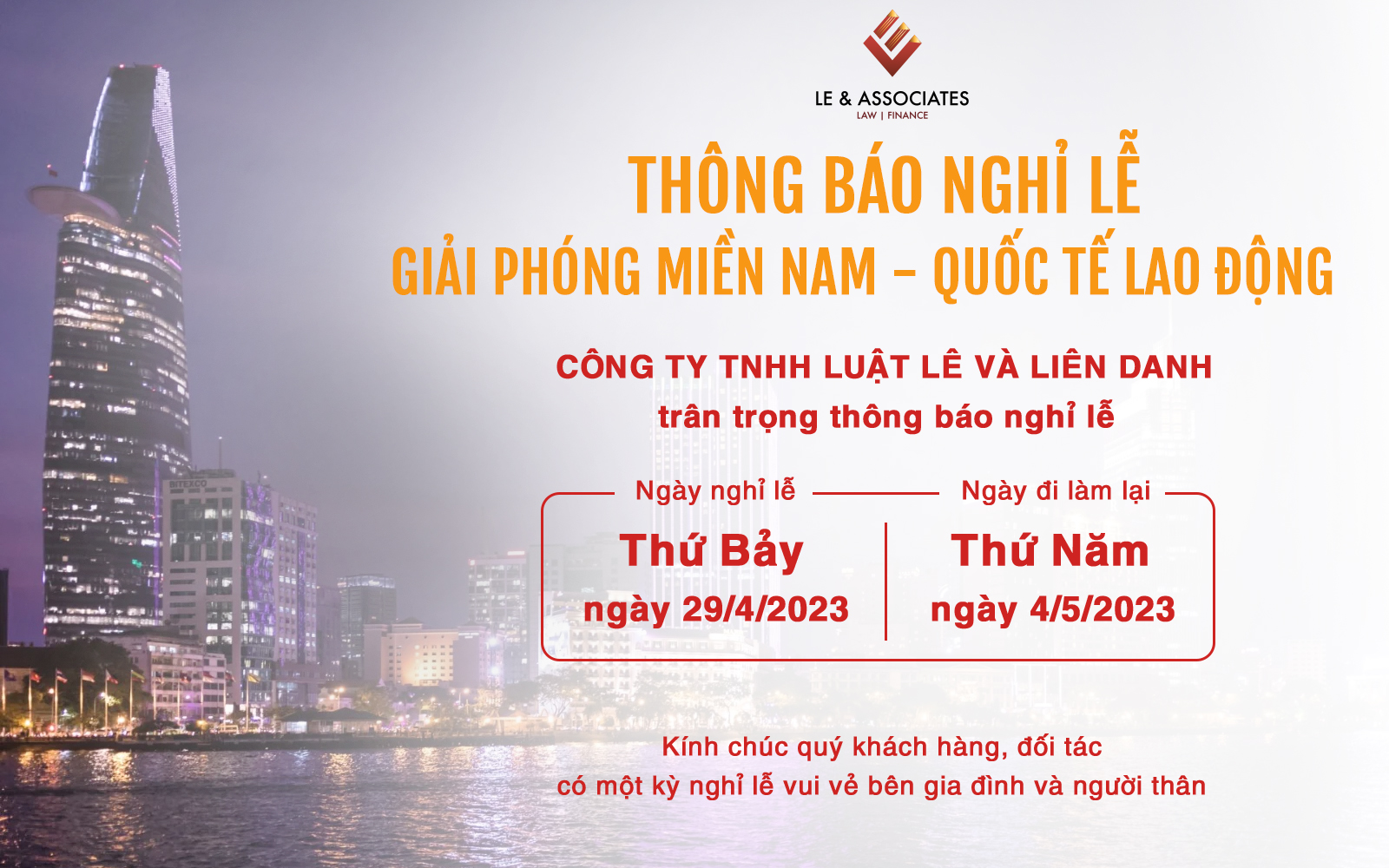 [Thông báo] Lịch nghỉ lễ 30/4 - 1/5 năm 2023